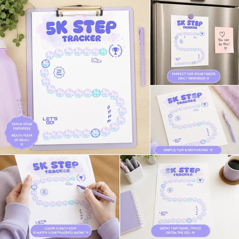 Daily 5K Step Tracker Printable | Cute Wellness PDF | Walking Habit ...