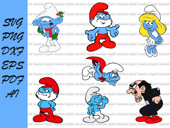 Papa Smurf Layered SVG, Papa Smurf SVG, Smurf SVG PNG DXF, 50% OFF