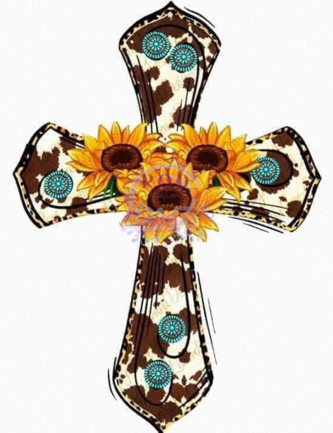 Cow Print Cross With Sunflowers Western Style Cross Cow - Etsy