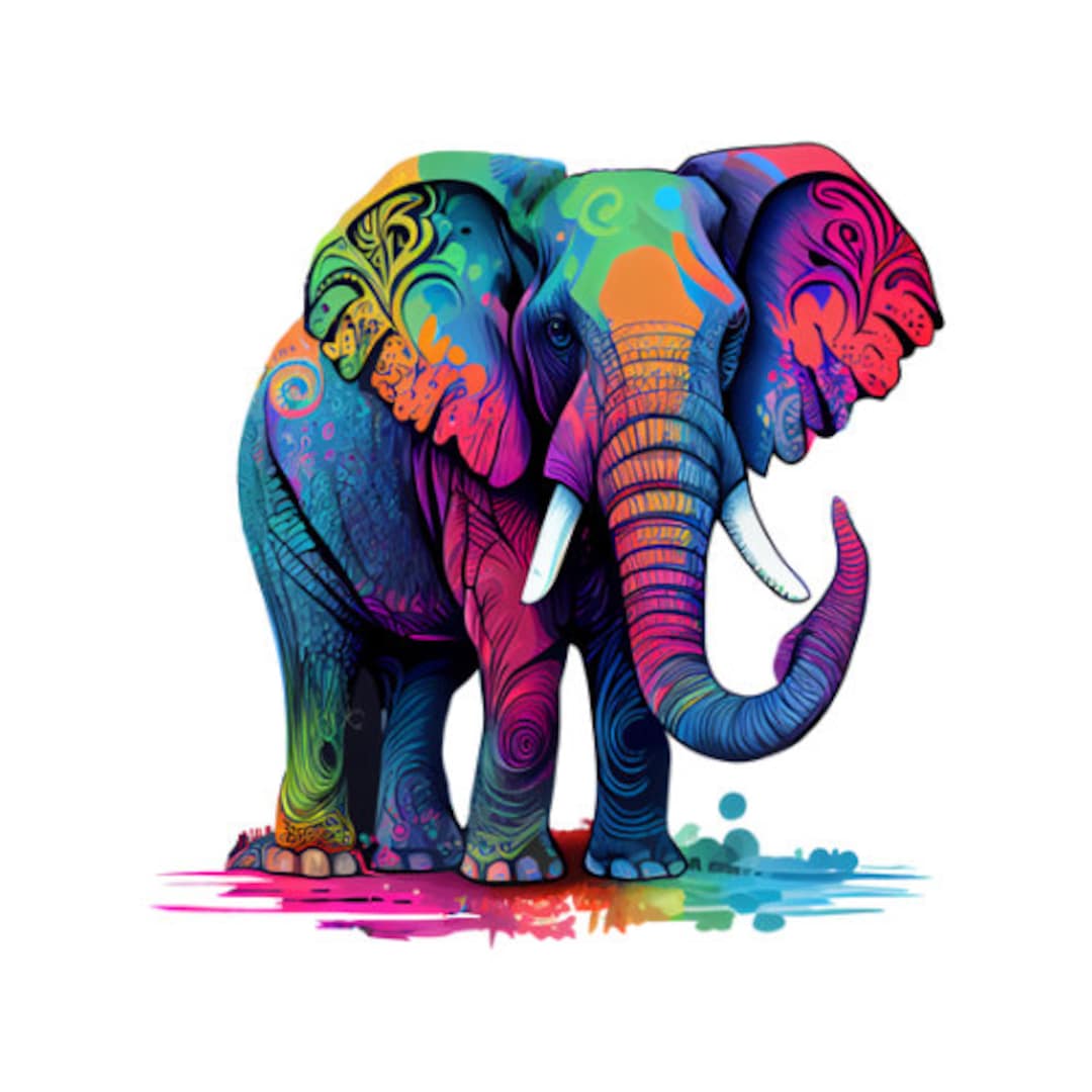 Colorful Elephant Full Color DTF Print - Etsy