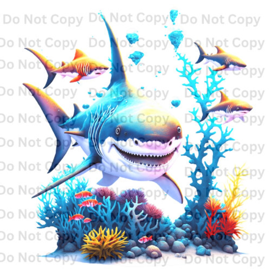 Underwater Shark Scene DTF Full Color Print - Etsy