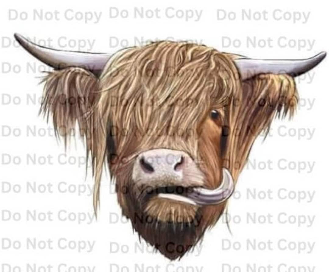 Highland Cow Tongue Out DTF Full Color DTF Print - Etsy
