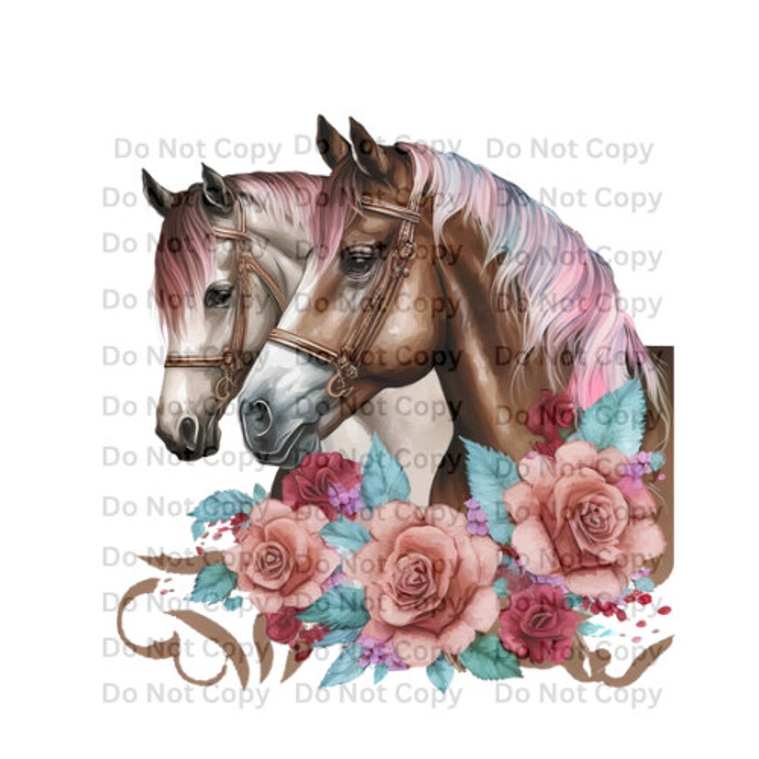 Horses With Roses DTF Full Color DTF Print - Etsy