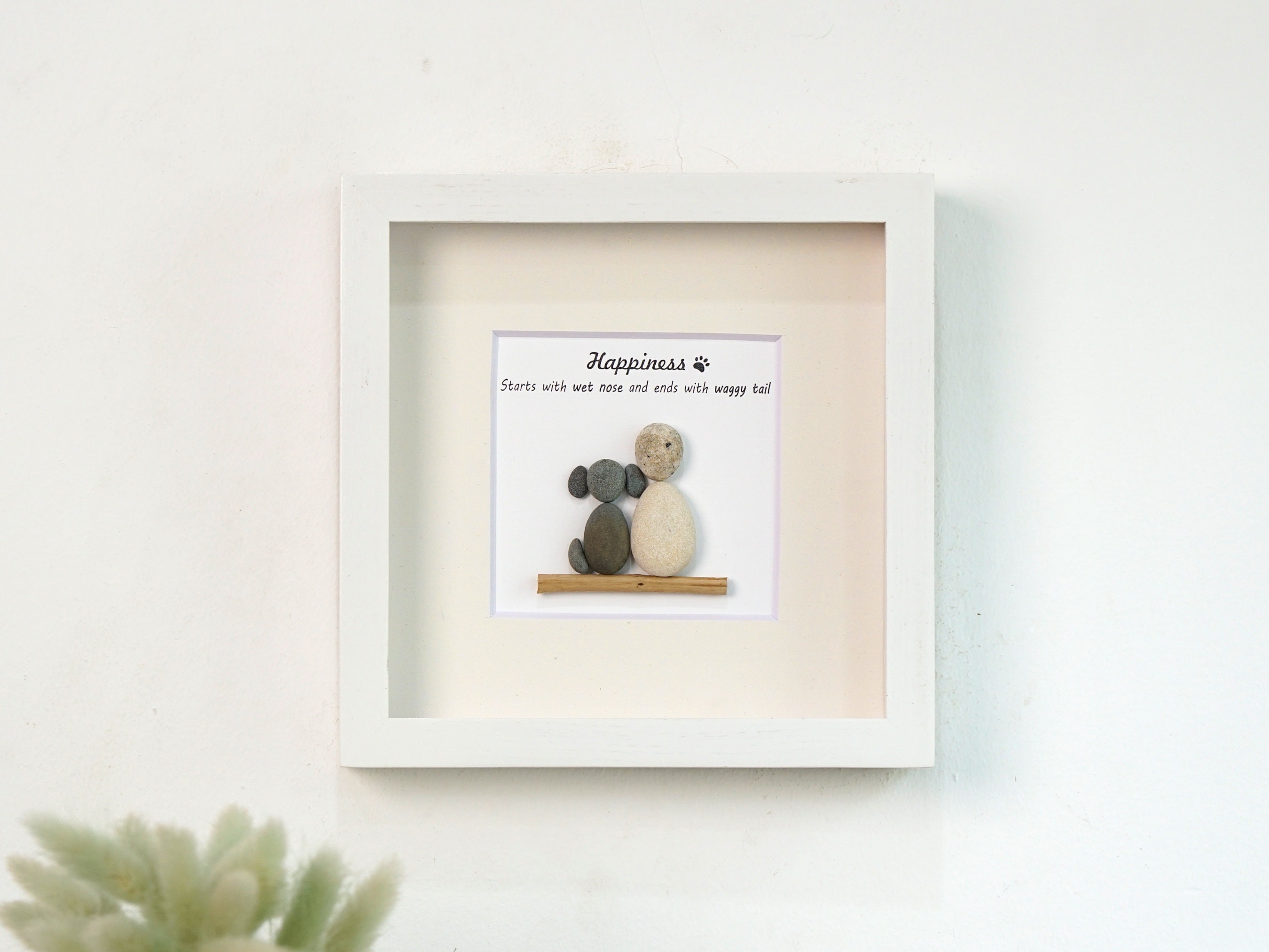 Dog Pebble Art Frame: 'happiness' Rustic Wood Shadow Box - Etsy