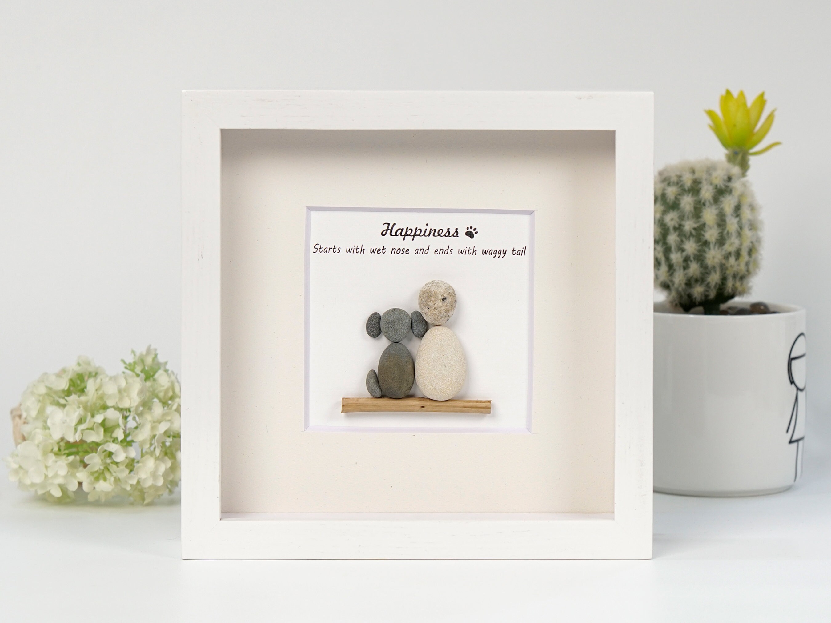 Dog Pebble Art Frame: 'happiness' Rustic Wood Shadow Box - Etsy