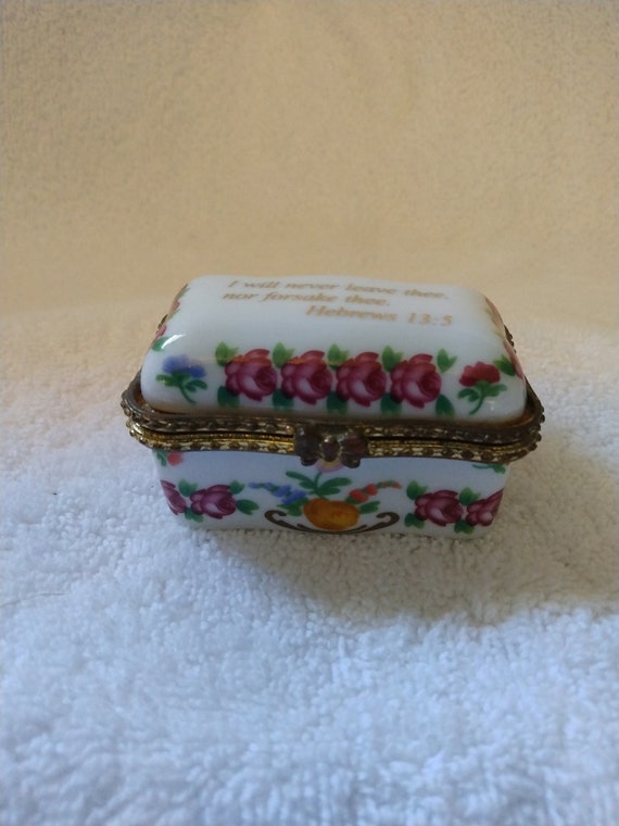 Vintage Imperial Porcelain Trinket Box, Luke 2:16, Fl… - Gem