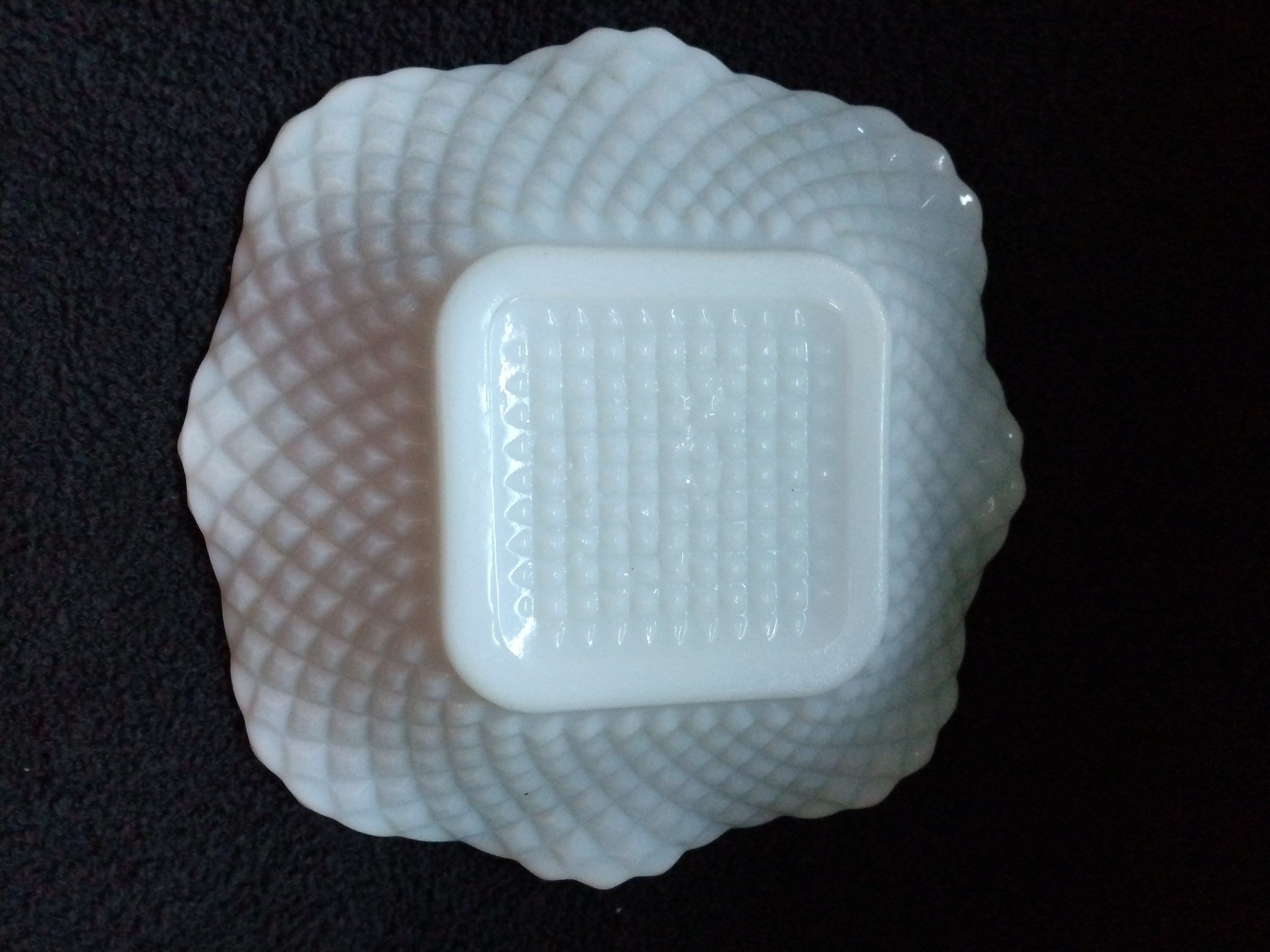 Vintage Milk Glass Diamond Pattern Wavy Top Square Dish - Etsy