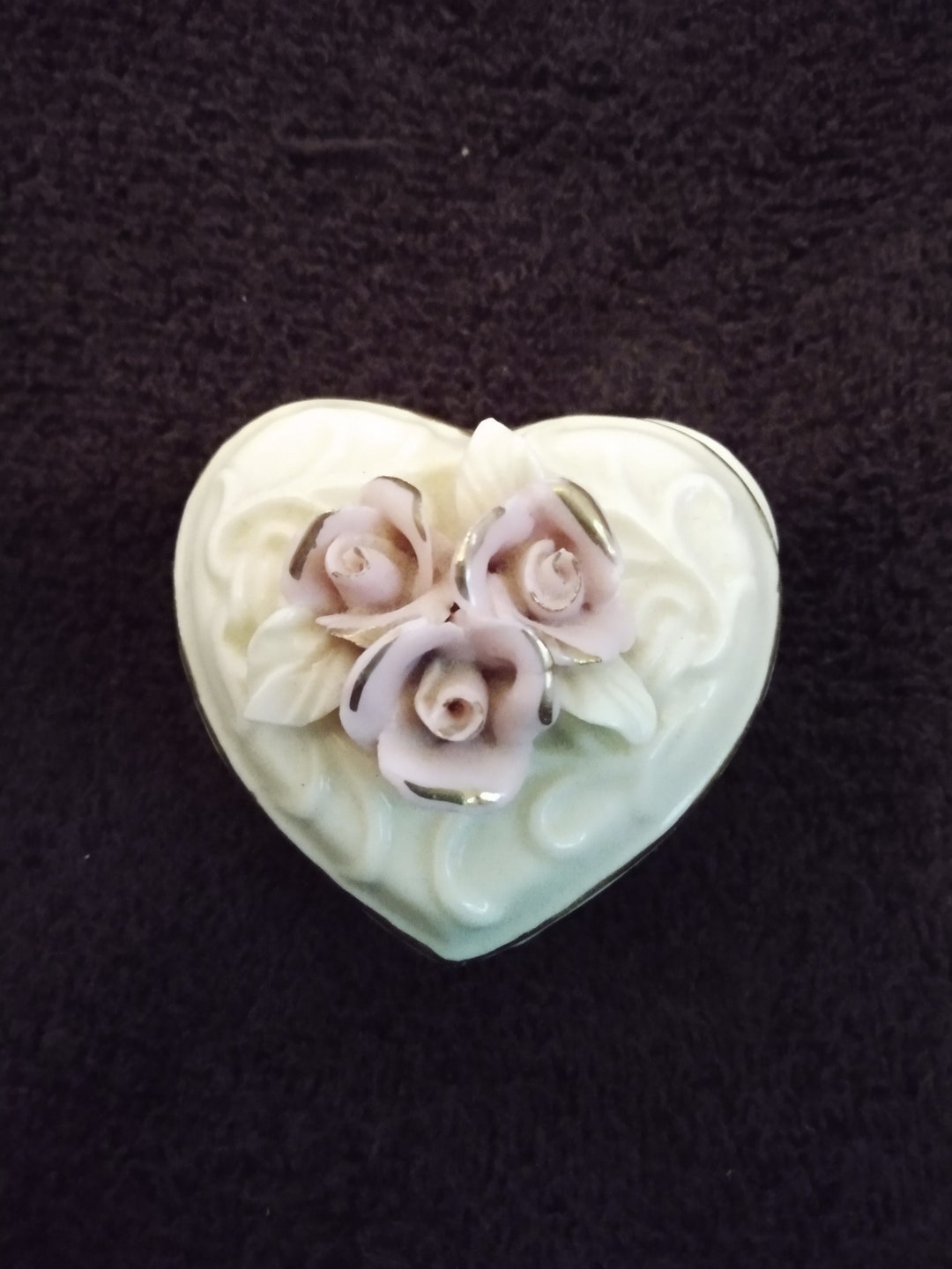 Vintage Porcelain Heart Trinket Box - Etsy