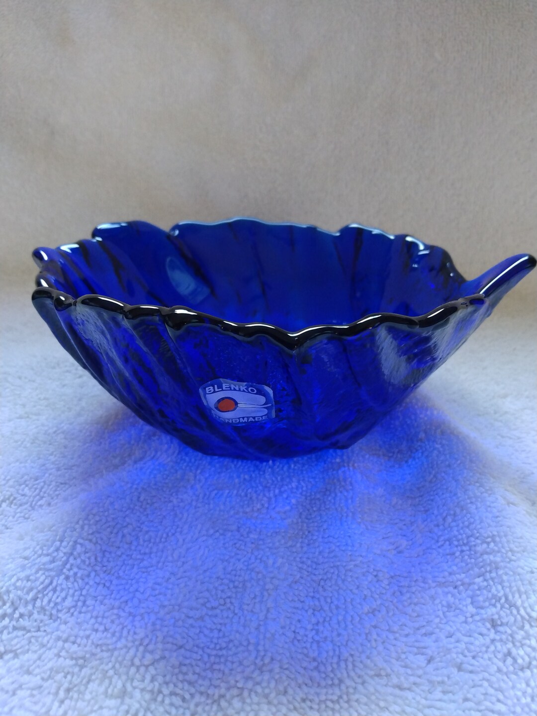 Vintage Blenko Cobalt Blue Leaf Pattered Art Glass Bowl Hand Made - Etsy