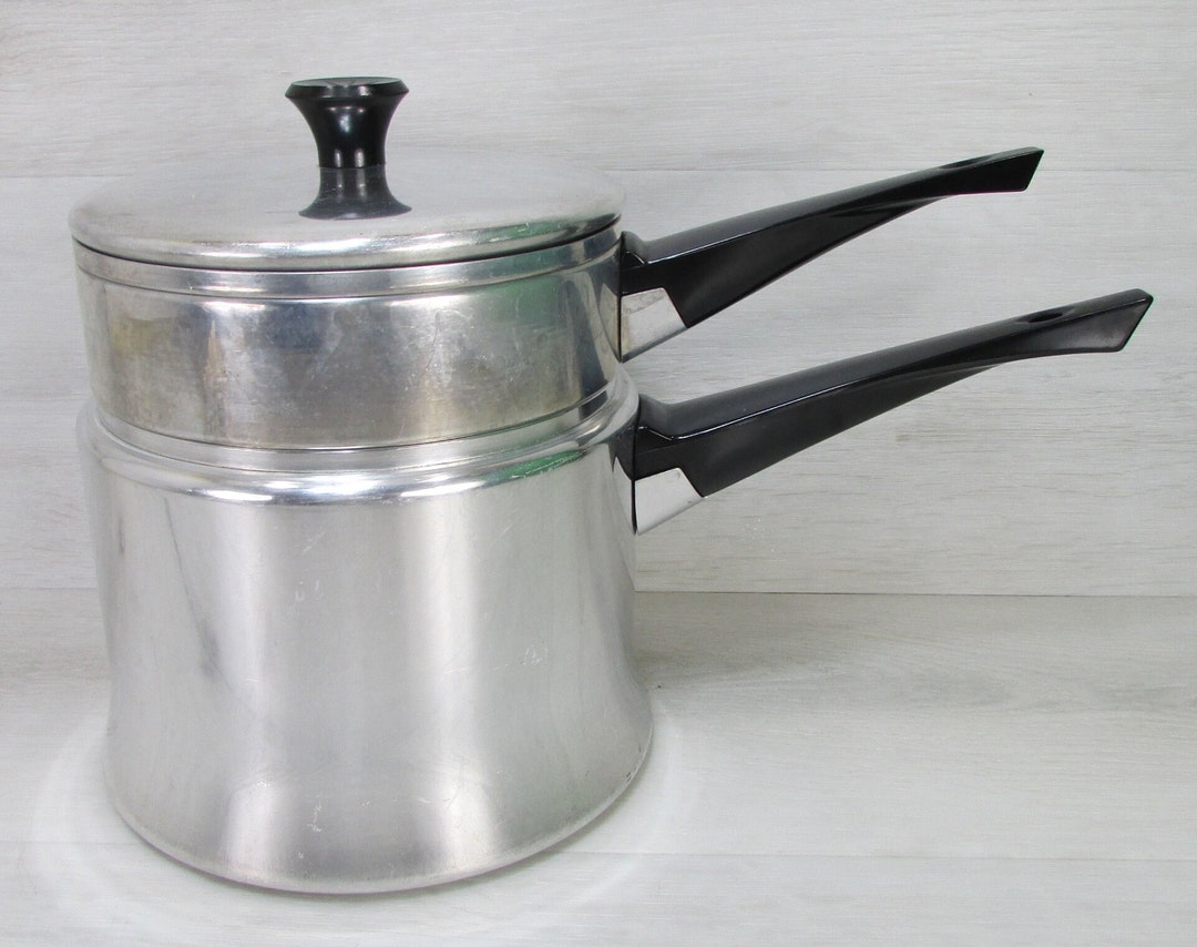 Vintage Mirro Double Boiler Pan 2 Qt 3-piece Black Handles Aluminum ...