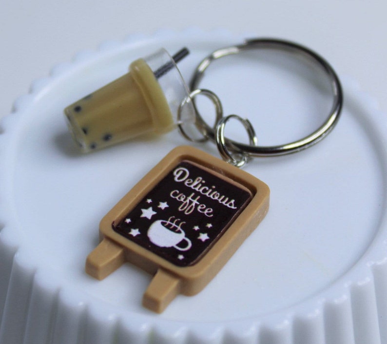 Coffee Keychain With Iced Latte and Coffee Sign Coffee Lover - Etsy