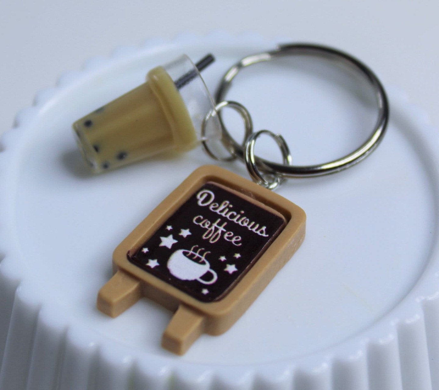 Coffee Keychain With Iced Latte and Coffee Sign Coffee Lover - Etsy
