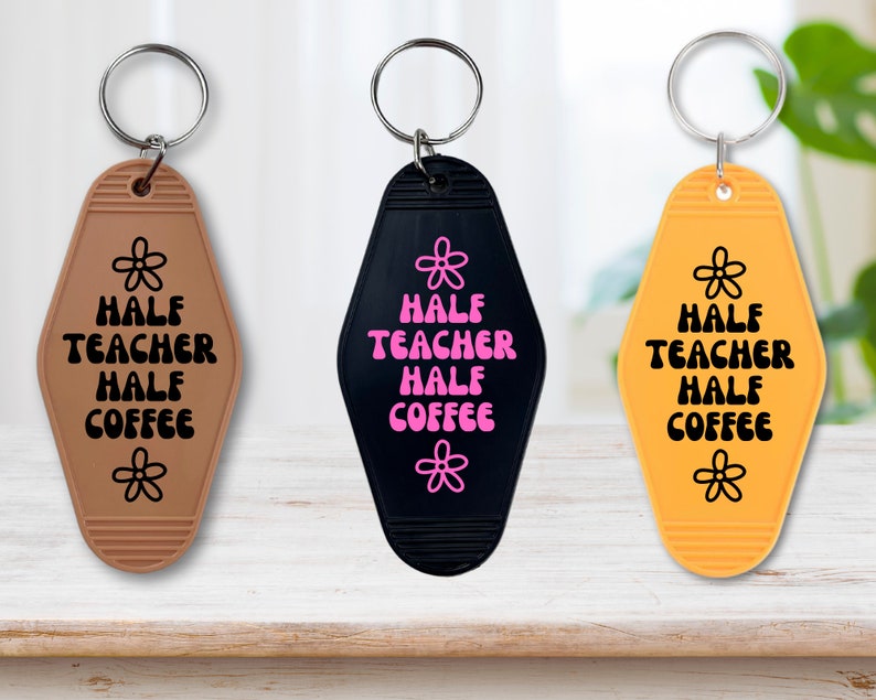 Half Teacher Half Coffee Retro Motel Keychain Trendy Teacher - Etsy