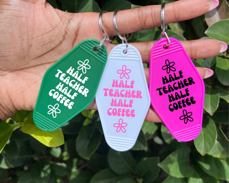 Half Teacher Half Coffee Retro Motel Keychain Trendy Teacher - Etsy