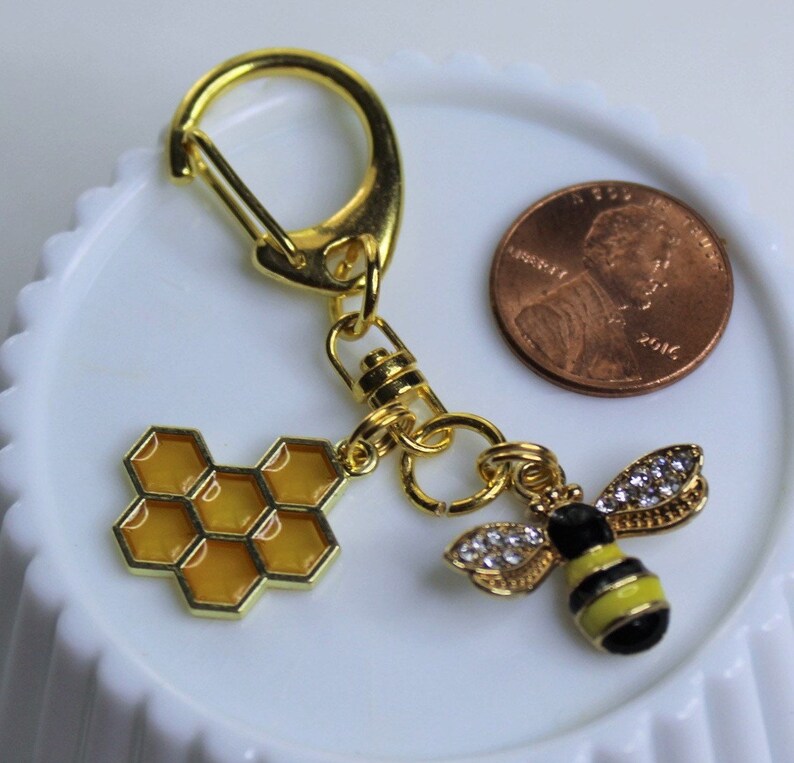 Gold Bee Keychain Honey Comb Purse Charm Gold Bee Charm - Etsy