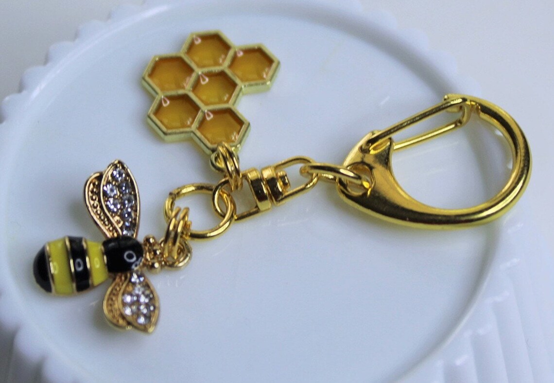Gold Bee Keychain Honey Comb Purse Charm Gold Bee Charm - Etsy