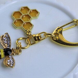 Gold Bee Keychain, Honey Comb Purse Charm , Gold Bee Charm, Bumble Bee ...