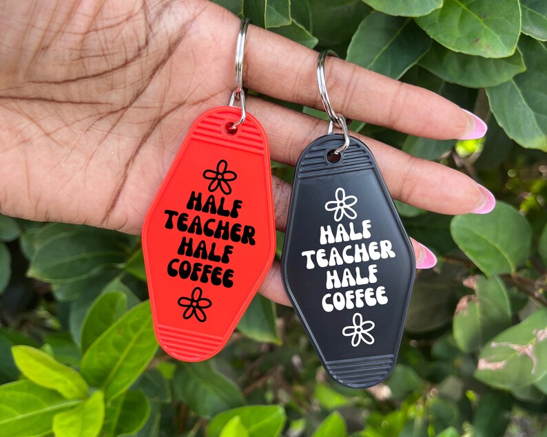 Half Teacher Half Coffee Retro Motel Keychain Trendy Teacher - Etsy