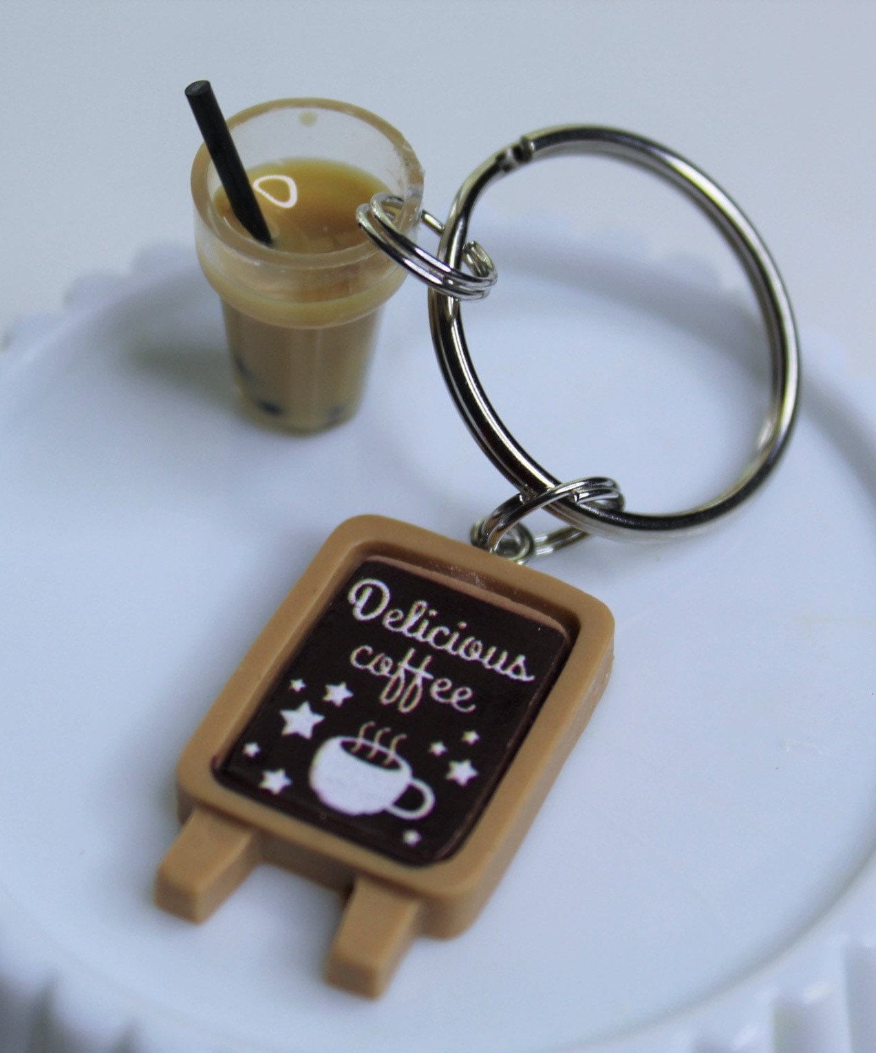 Coffee Keychain With Iced Latte and Coffee Sign Coffee Lover - Etsy