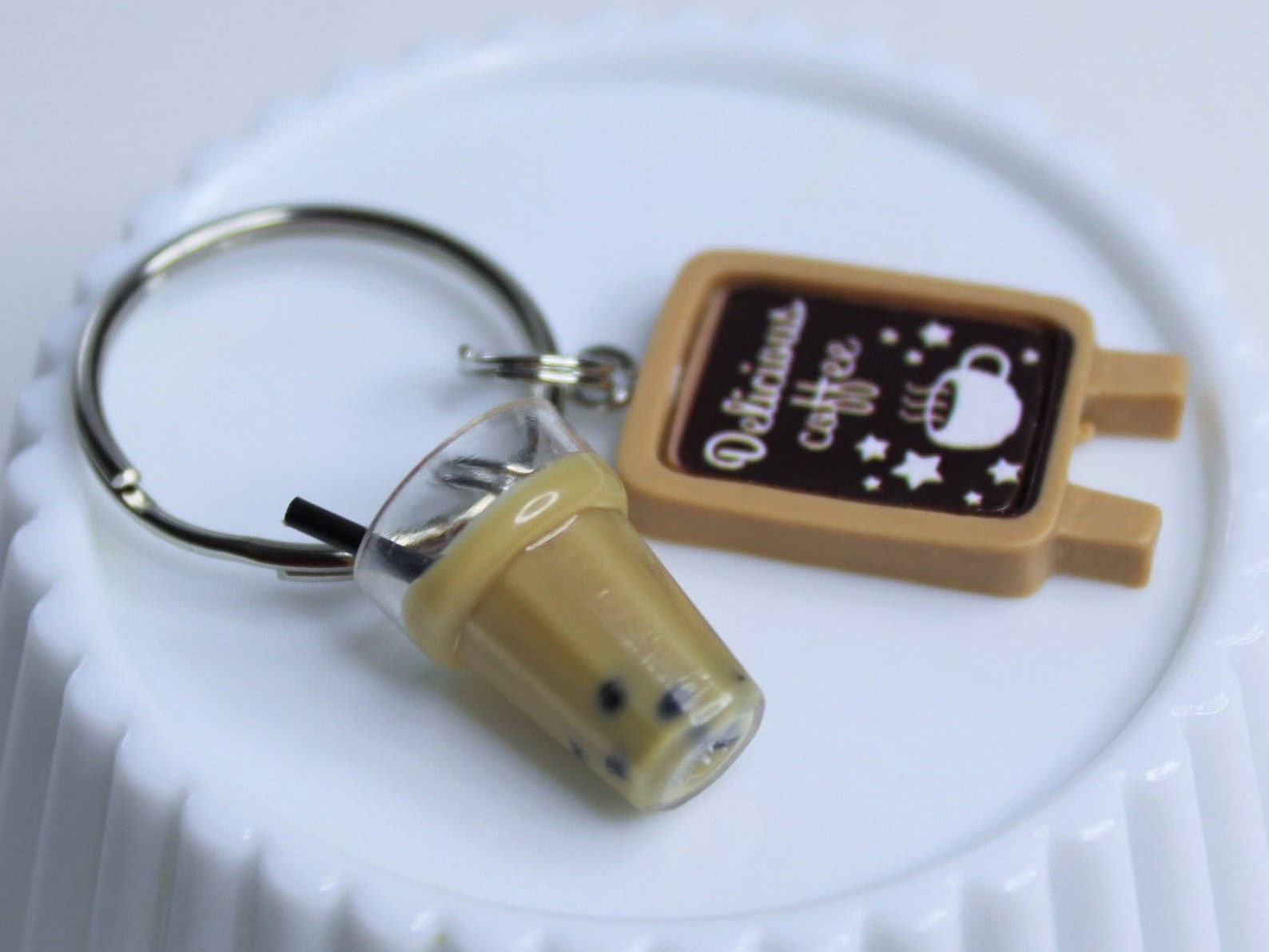 Coffee Keychain With Iced Latte and Coffee Sign Coffee Lover - Etsy