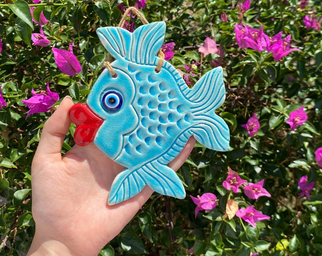 Handmade Light Blue Ceramic Fish, Perfect as a Decorative Wall Ornament ...