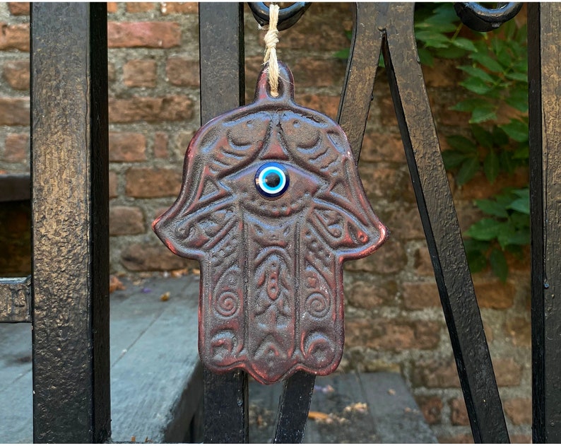 Light Blue Ceramic Hamsa Wall Hanging: Evil Eye Decor - Etsy