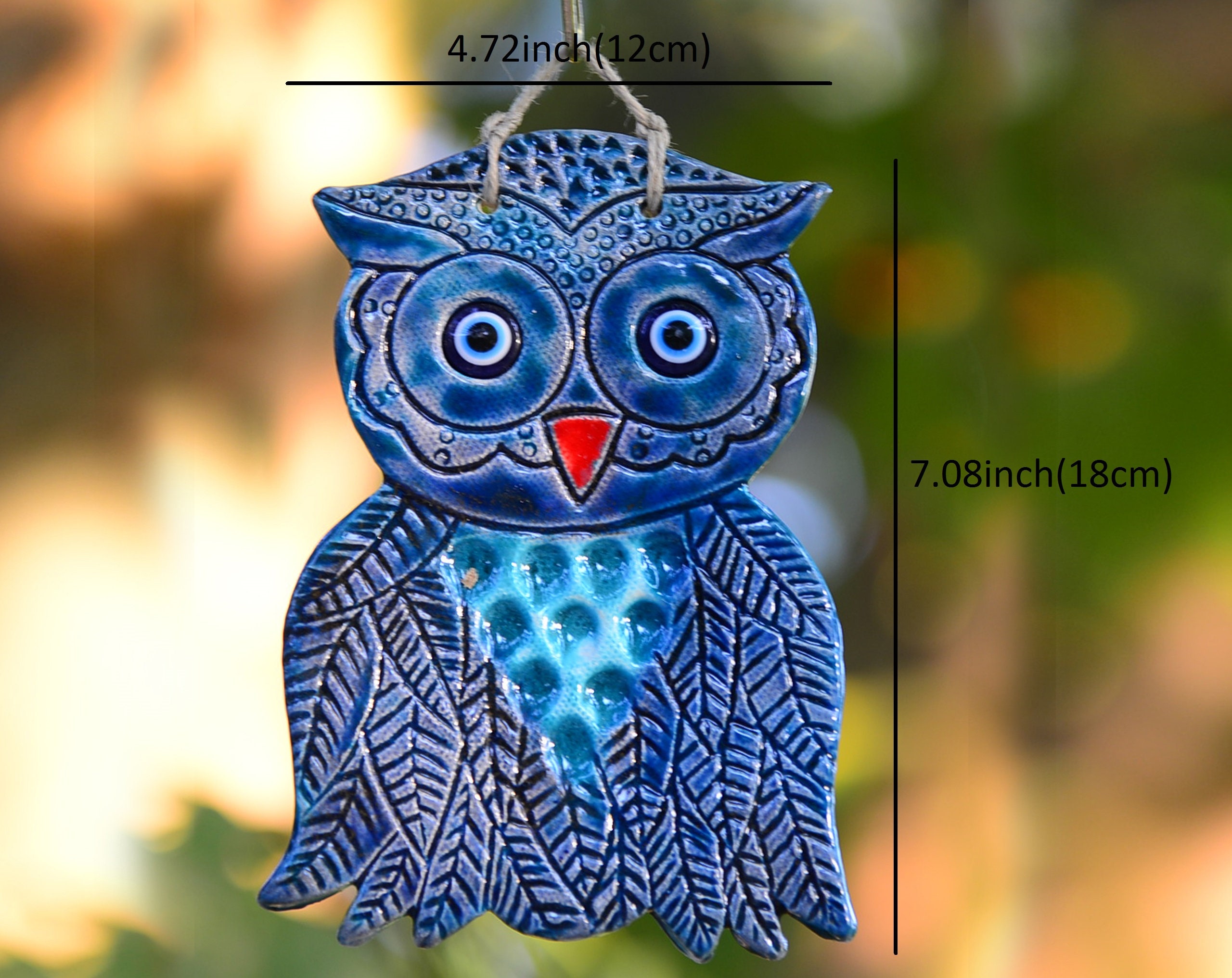 Navy Blue Bird Sculpture for Garden Wall Decor Ceramic Wall Hanging Owl ...