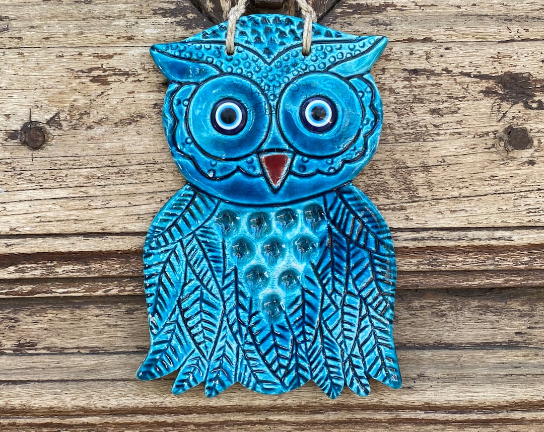 Pacific Striped Blue Ceramic Owl Decor Owl Figurine for Tree Ornament ...