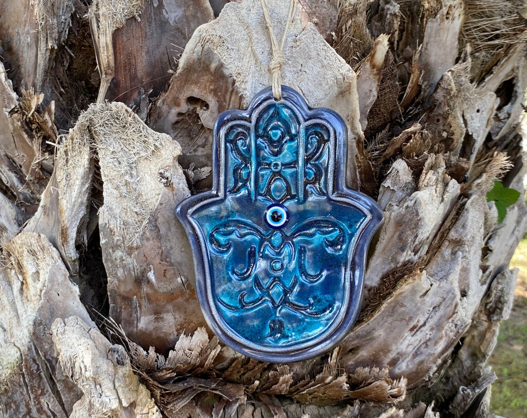 Lapis Clay Hamsa Ceramic Decor Backyard Wall Decor Pottery Fatima Hand ...