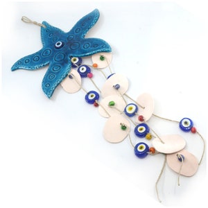 Turquoise Ceramic Sea Star Wall Hanging Wind Bells - Sea Creatures ...