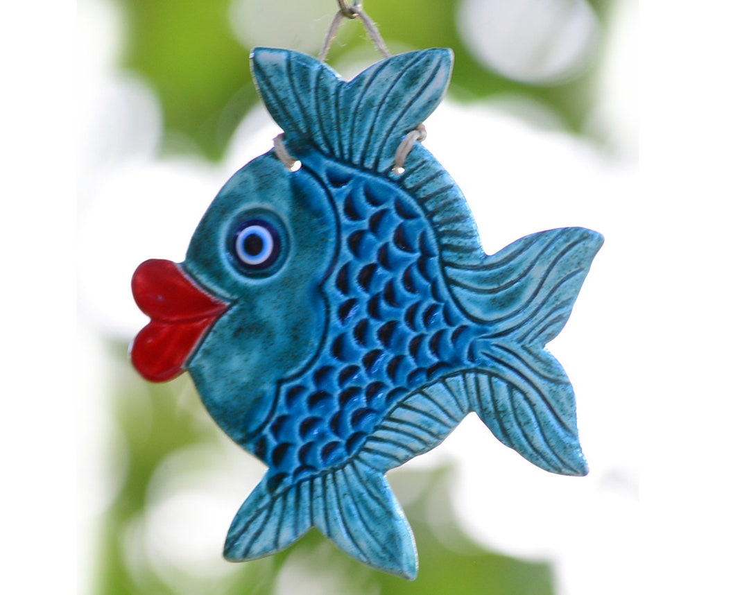 Turquoise and Blue Pottery Fish Decor Ceramic Fish Figurine for Yard ...