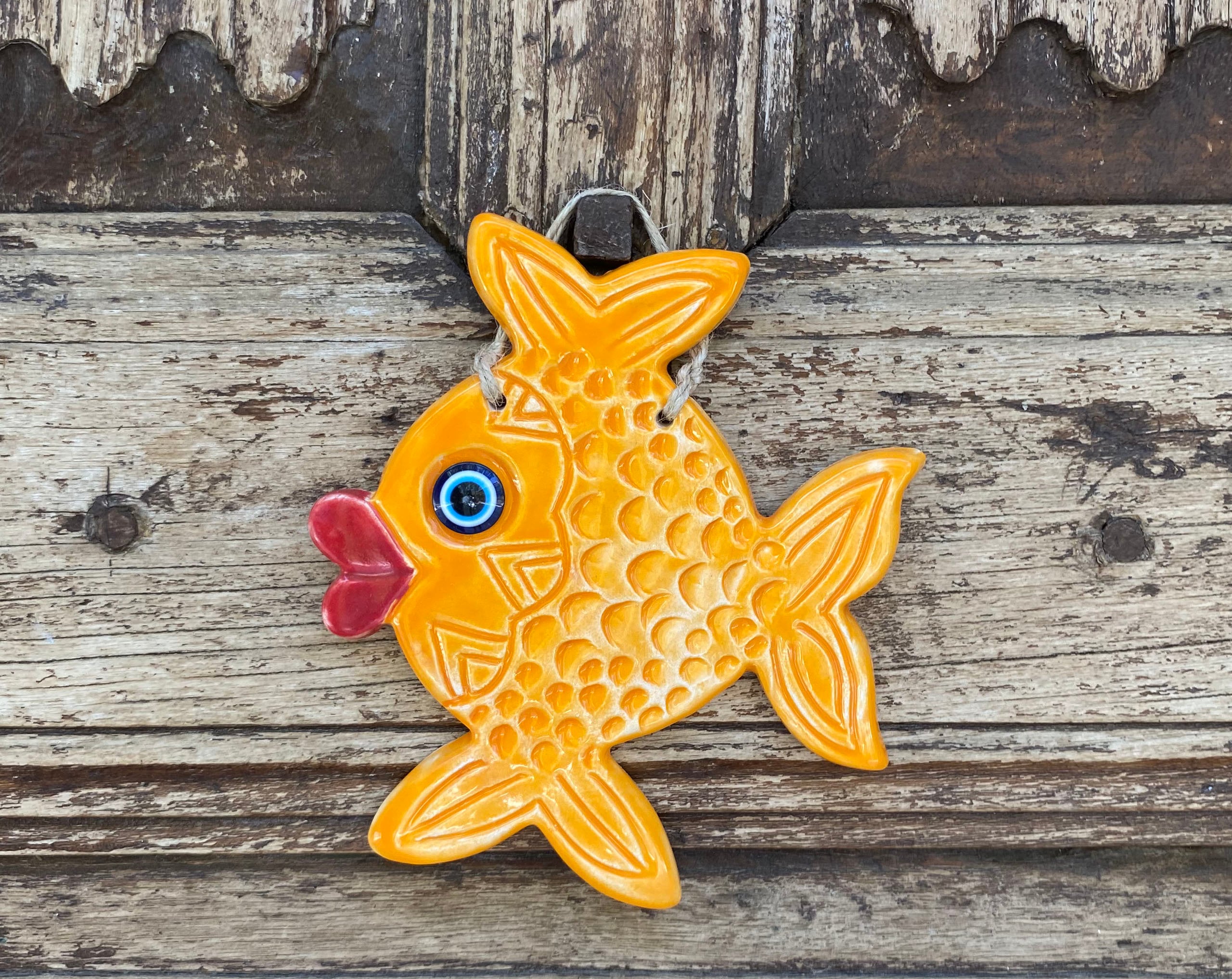 Orange Ceramic Fish Garden Wall Decor - Ceramic Wall Hanging Ornament ...