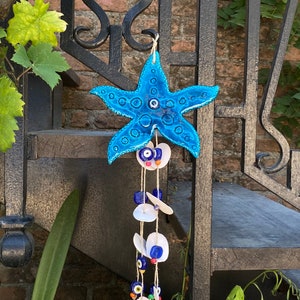 Turquoise Ceramic Sea Star Wall Hanging Wind Bells - Sea Creatures ...