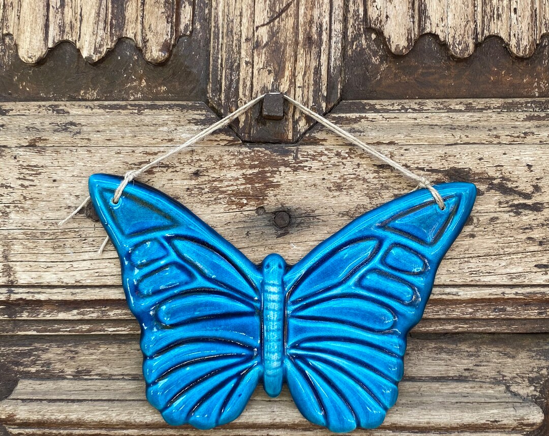 Handmade Turquoise Ceramic Butterfly Wall Hanger: Garden Decor - Etsy