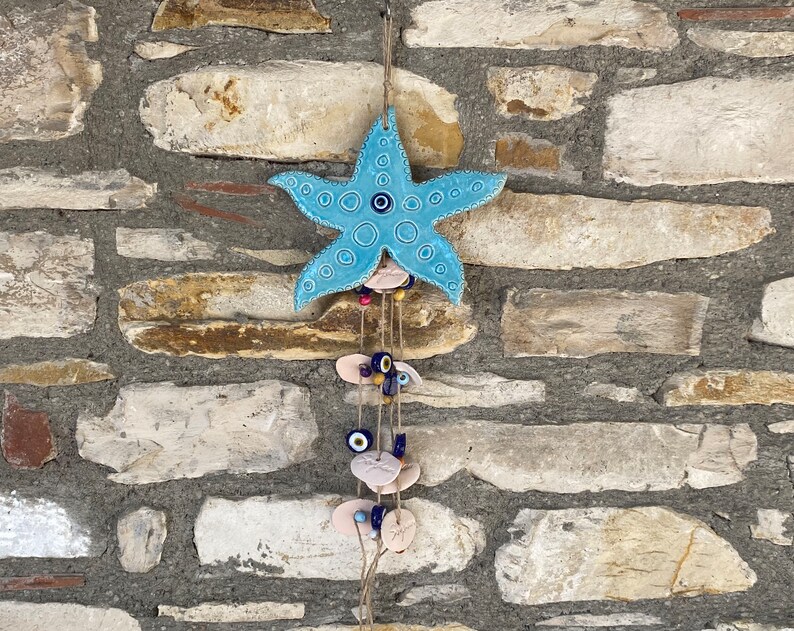 Light Blue Starfish Pottery Wind Chime – Evil Eye Protection Decor - Etsy