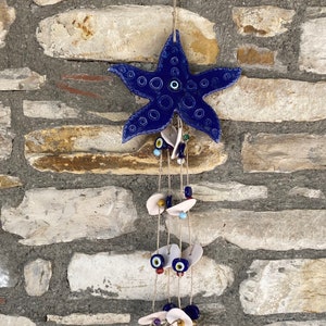 Turquoise Ceramic Sea Star Wall Hanging Wind Bells - Sea Creatures ...