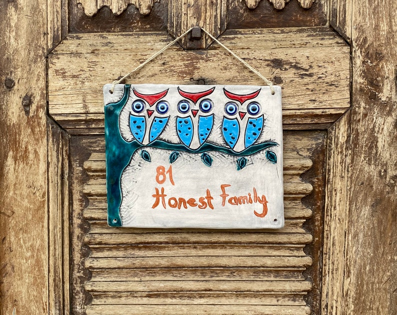 Handmade Ceramic Owl Door Sign – Customized House Number Sign - Etsy