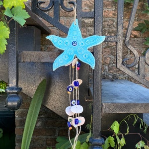 Turquoise Ceramic Sea Star Wall Hanging Wind Bells - Sea Creatures ...