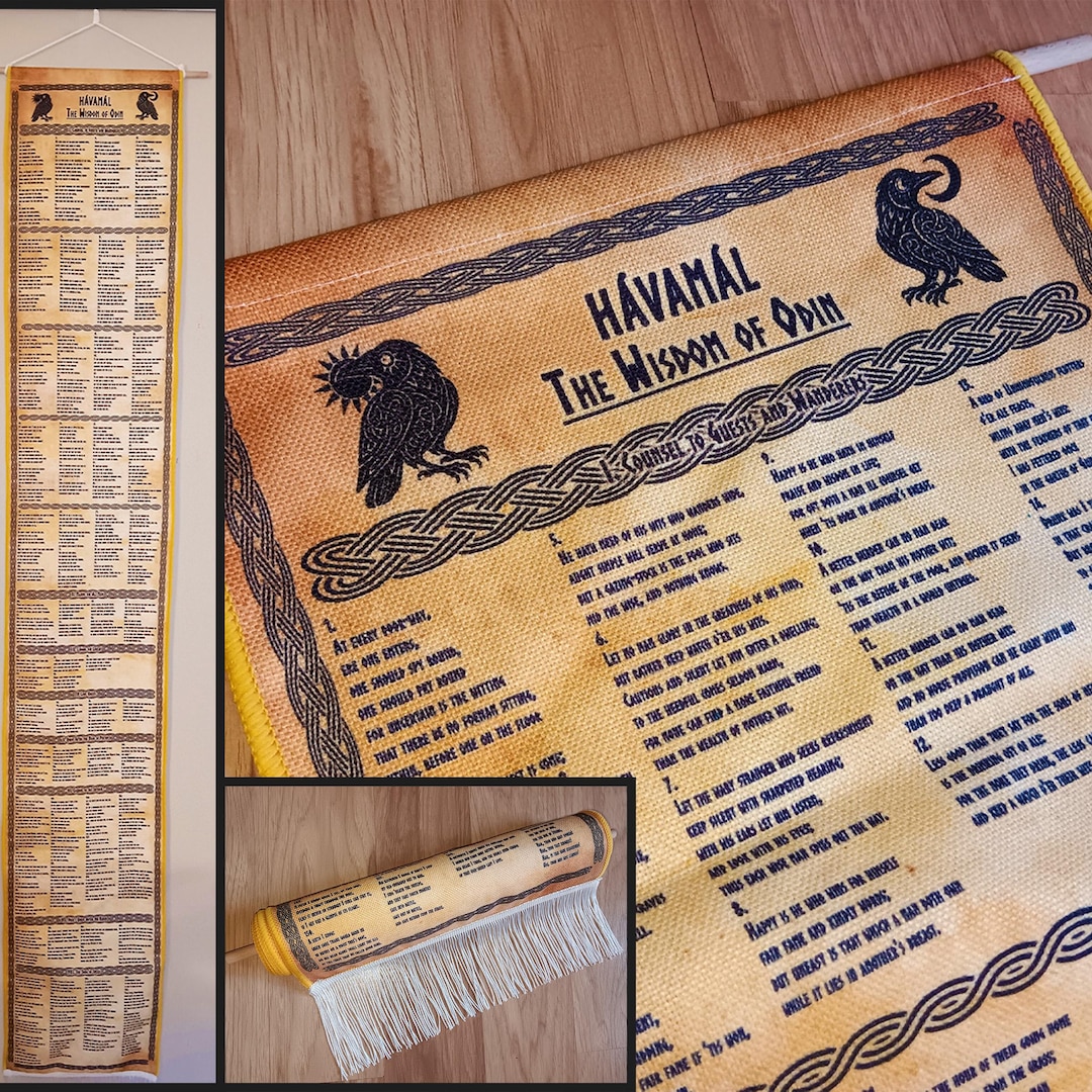 Hávamál Norse Poem Fabric Scroll 76" Long Wall Hanging Spiritual Decor ...