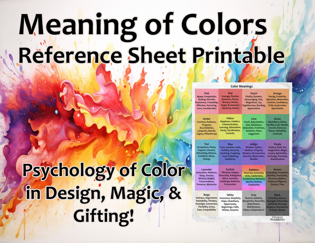 PRINTABLE Color Meanings Chart | Study Reference Sheet Learn Psychology ...