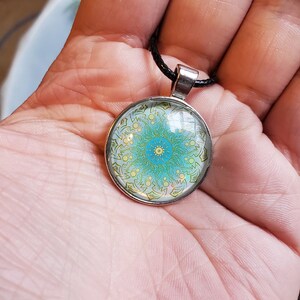 Holo Mandala Necklaces Holographic Metal Cabochon Pendants Psychedelic ...