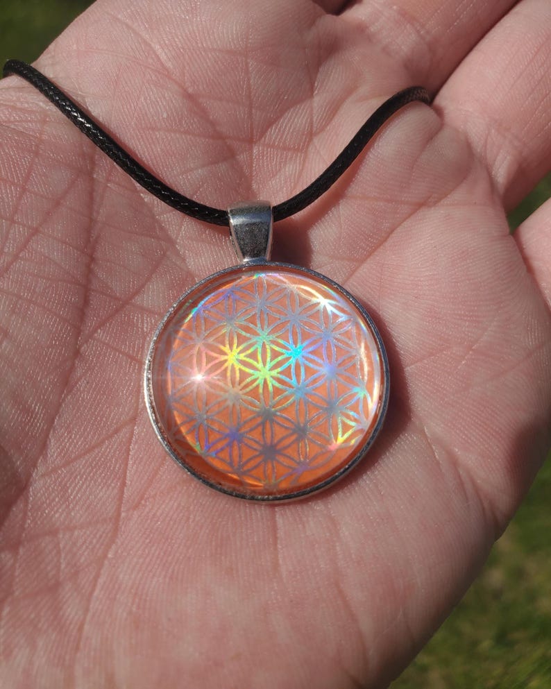 Holo Life Mandala Necklaces | Holographic Metal Cabochon Pendants - Etsy