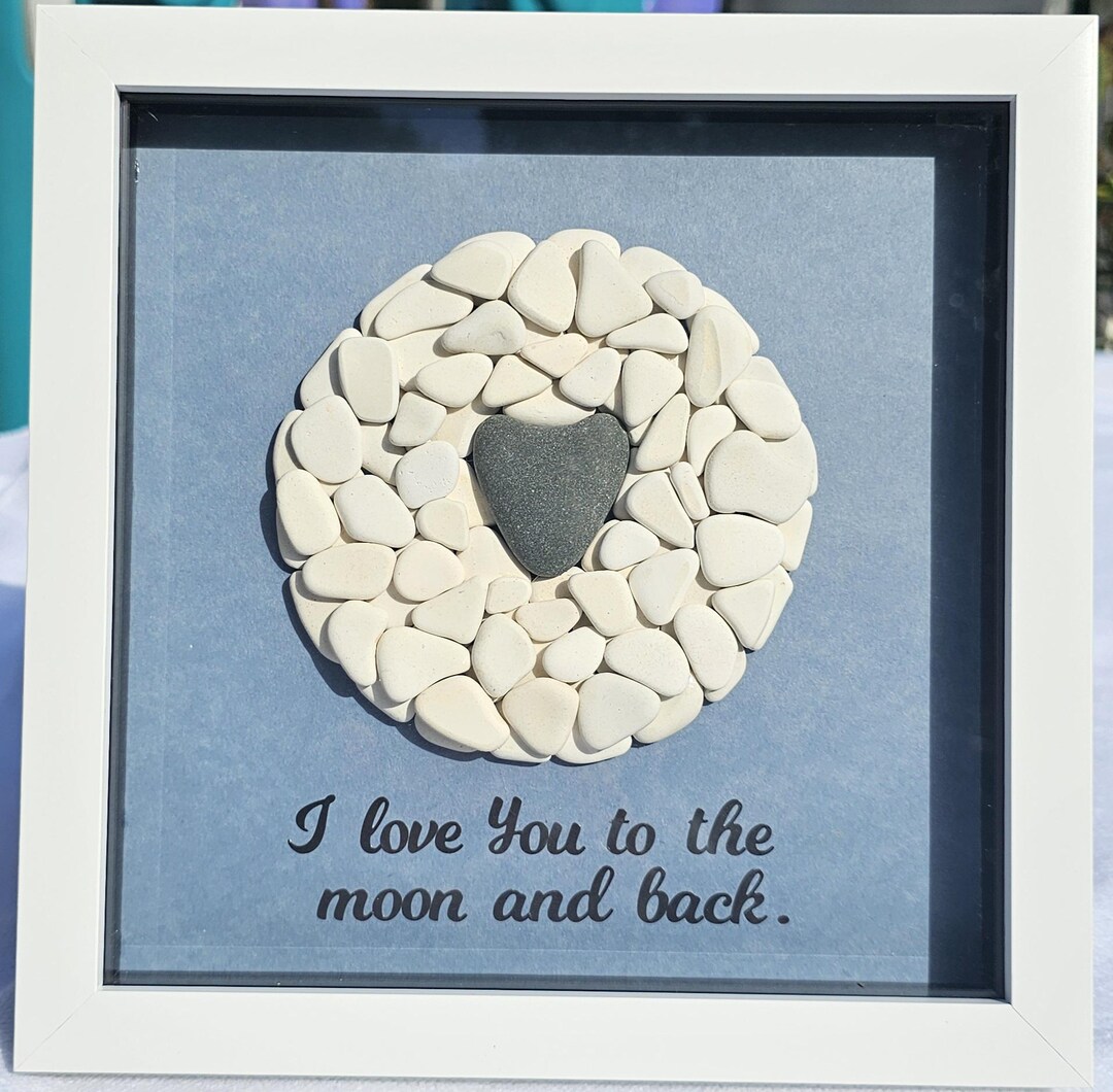 Sea Pottery Moon and a Heart Shaped Pebble, Unique Piece of Artwork for ...