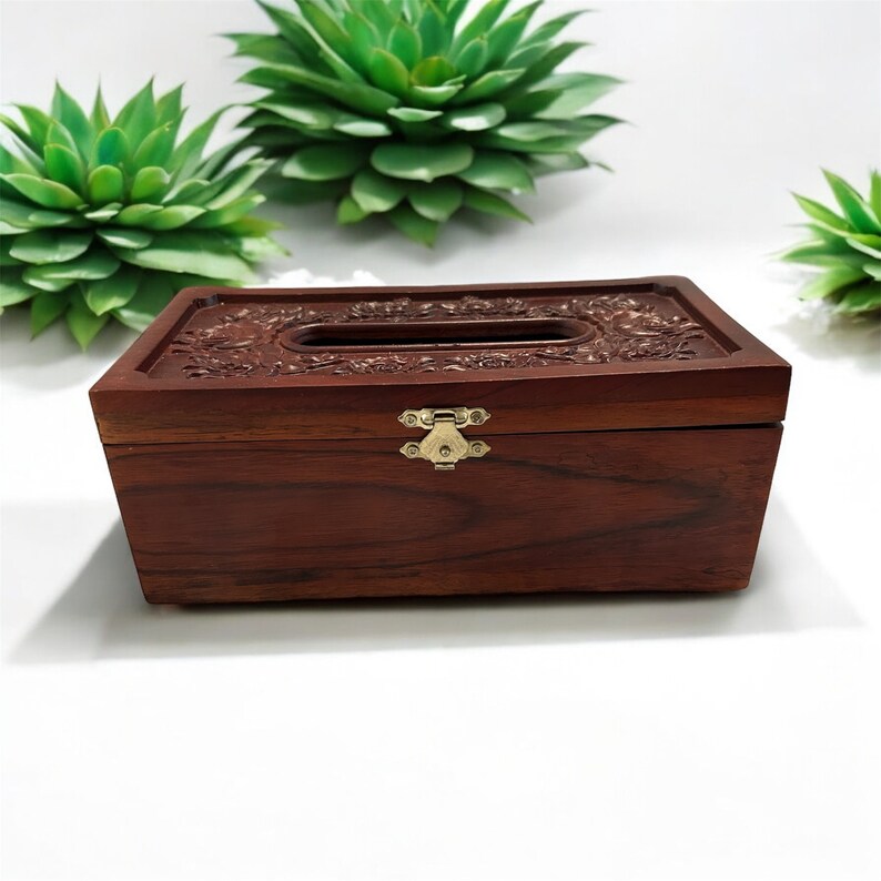 Rare Find Mid Century Modern Wood Tissue Holder Box With Carved Flowers ...