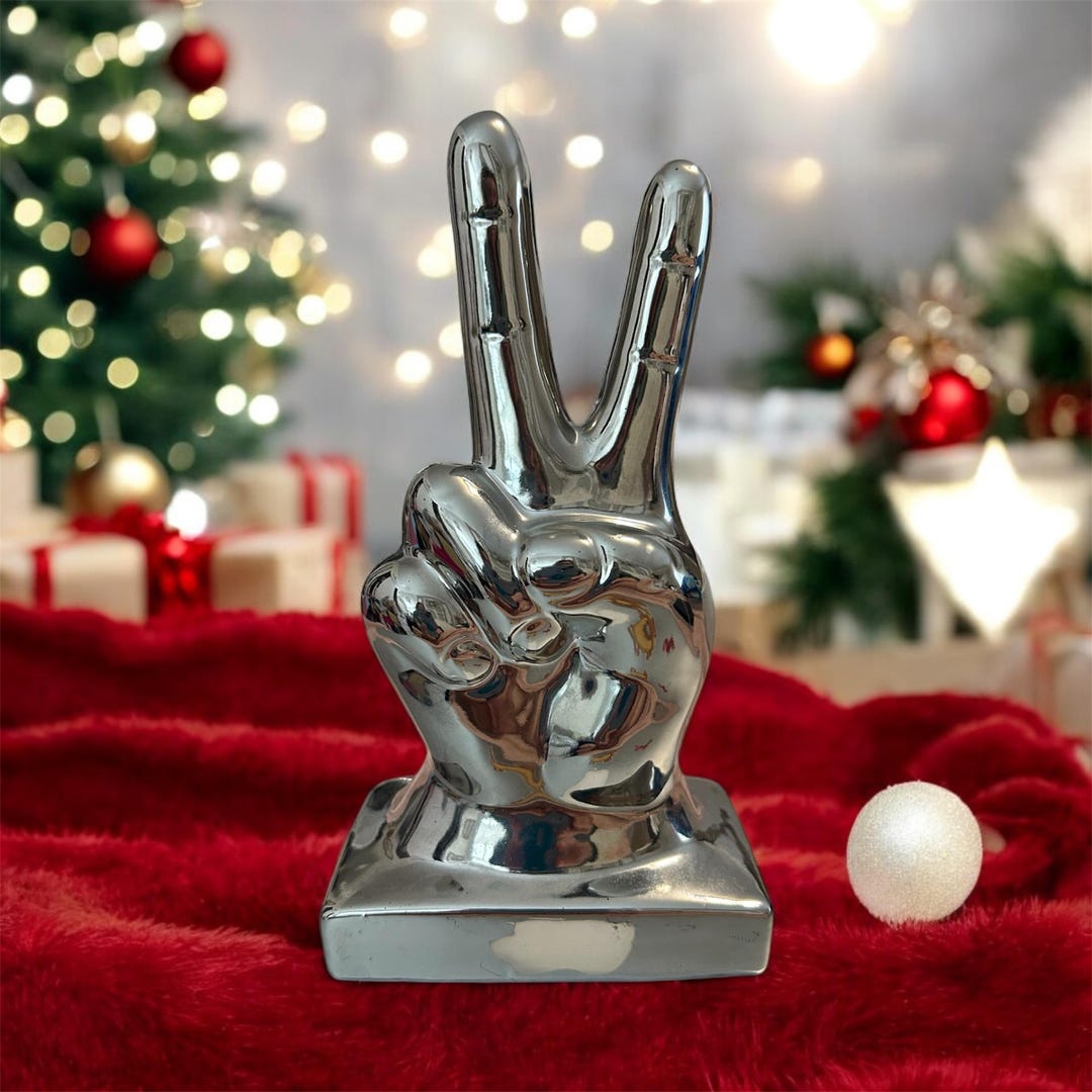 Silver Ceramic Peace Hand Sign Sculpture Statement Piece - Etsy