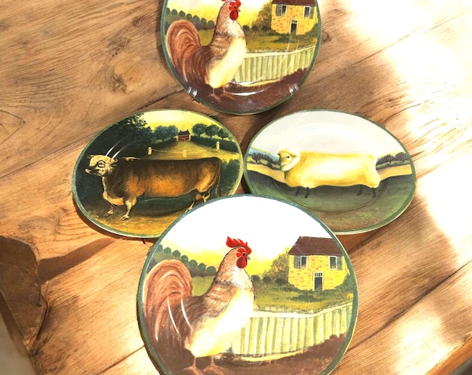 Vintage 1995 Country Farm Animal Ceramic 8" Dessert Dishes in Set of 4 ...