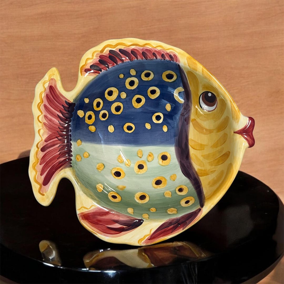 Dario Farrucci Designs Colorful 10" Ceramic Serving Bowl Fish Design ...