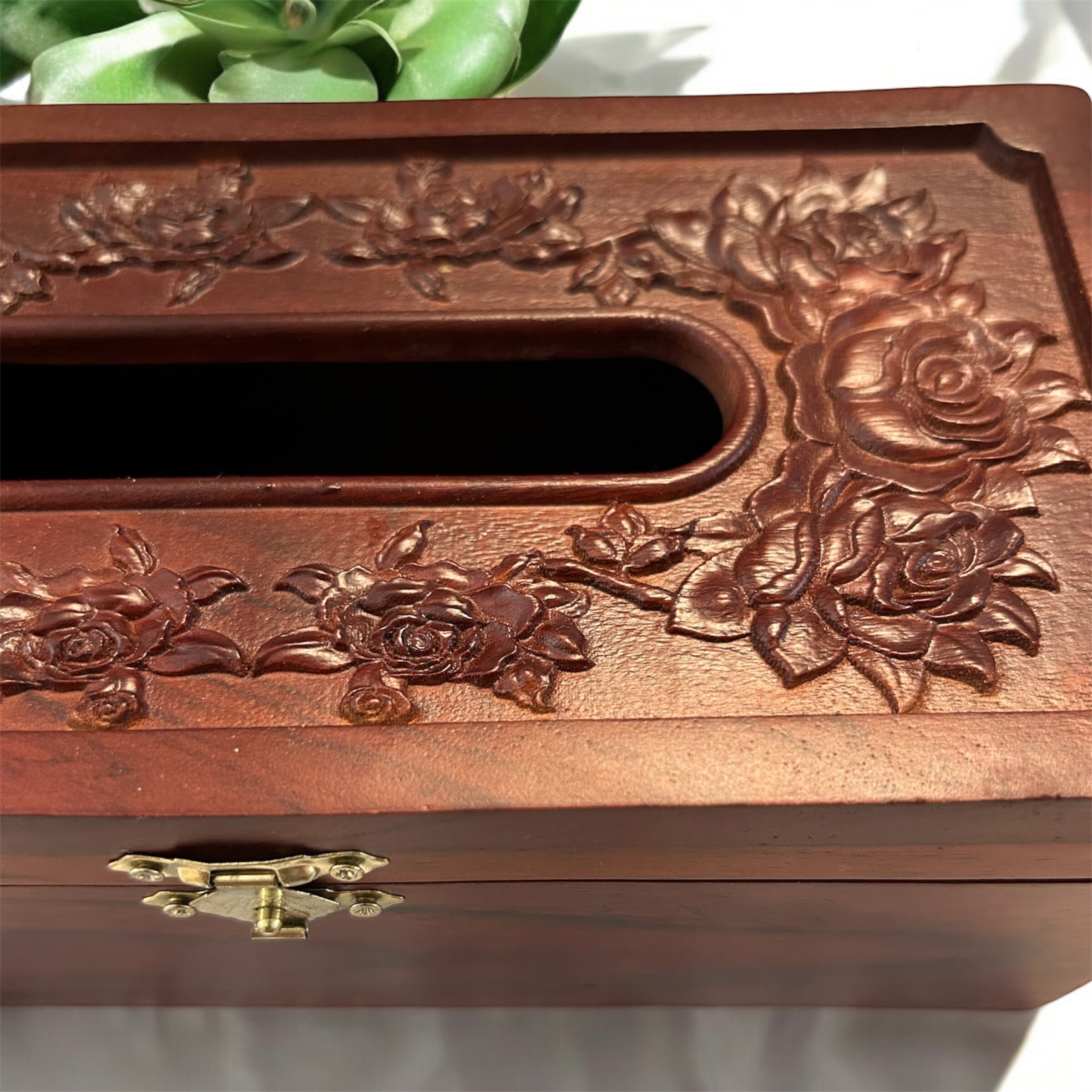 Rare Find Mid Century Modern Wood Tissue Holder Box With Carved Flowers ...