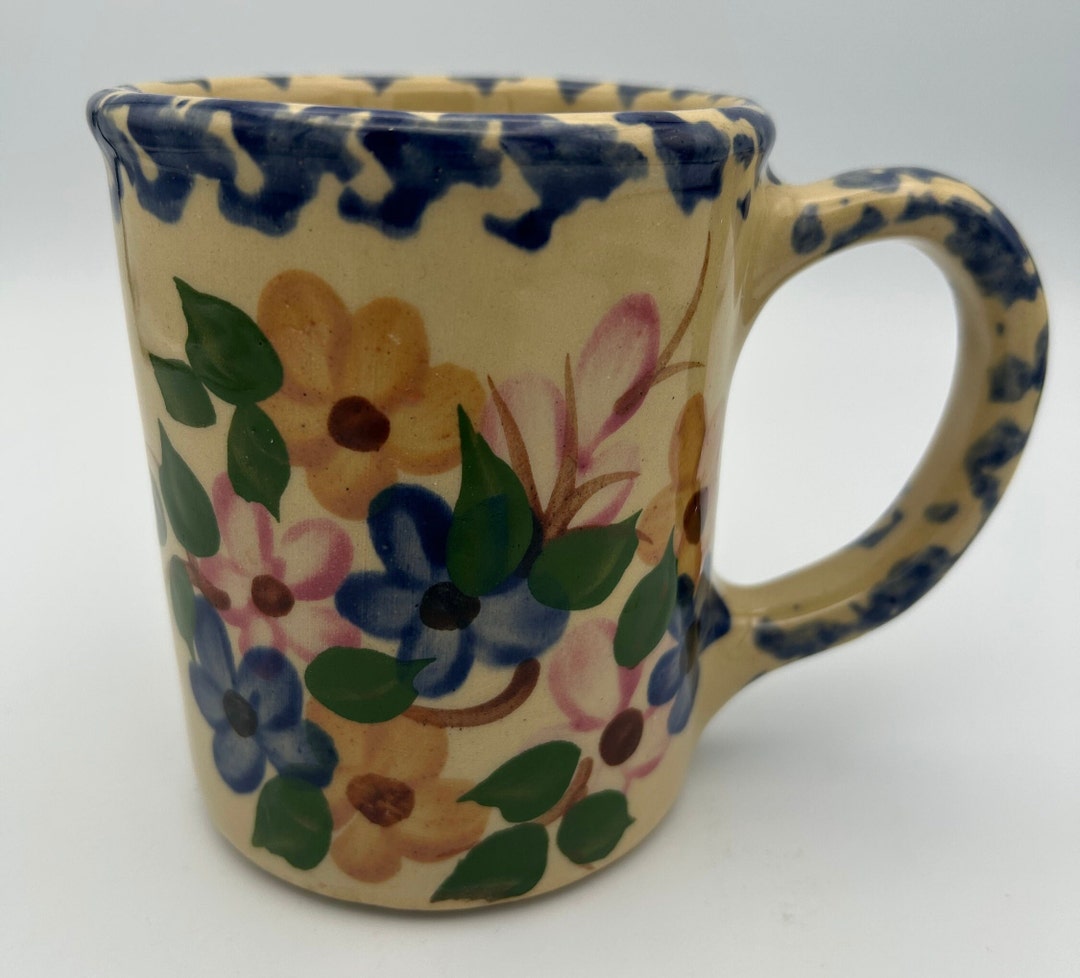 1999 Roseville Alpine Pottery Floral Mug With Spongewear Rim - Etsy