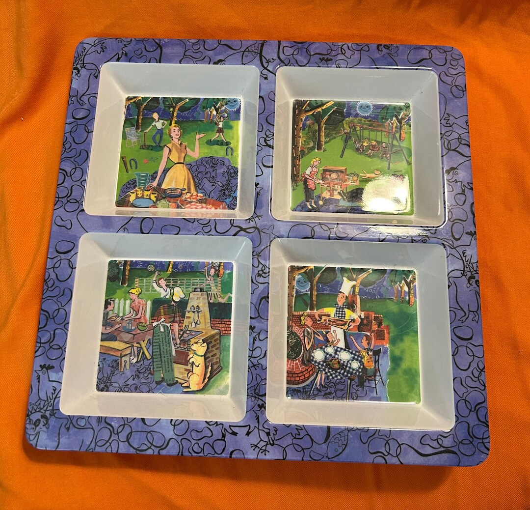 Boston Warehouse Heavy Melamine Summer Retro BBQ Square Divided Serving ...